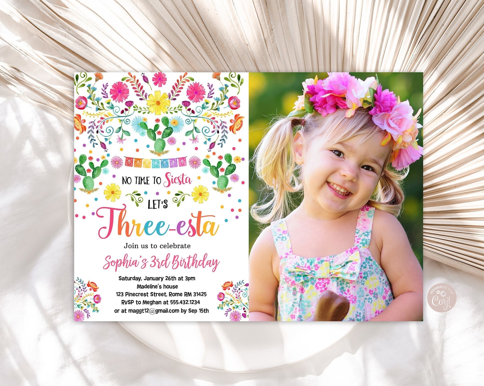 EDITABLE Fiesta Invitation Three-esta Birthday Invitation - Etsy