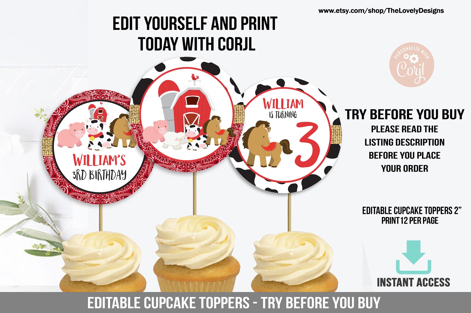 EDITABLE Farm Cupcake Toppers Farm Birthday Circles Decor Farm - Etsy