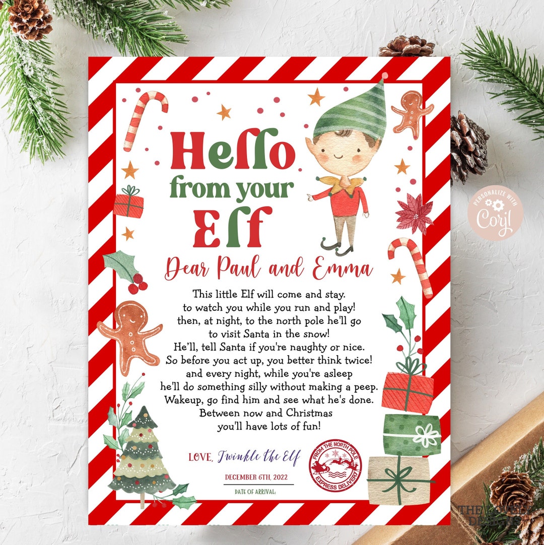 EDITABLE Elf Hello Letter Santa's Elf First Arrival Letter Welcome ...