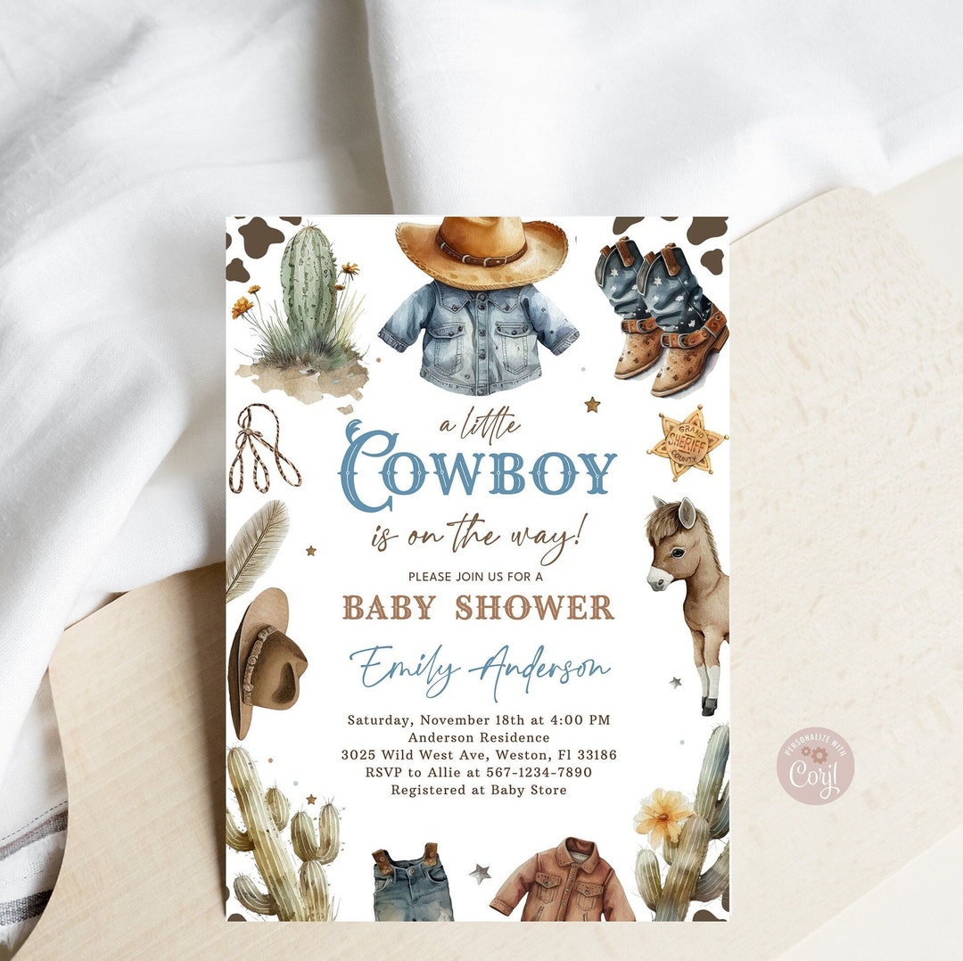 Cowboy Baby Shower Invitation Country Western Wild Boy West A Little ...