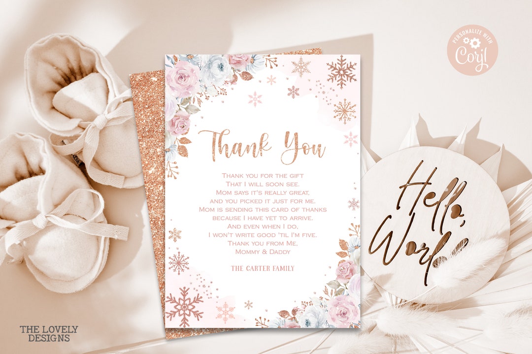 Editable Winter Thank You Card Winter Baby Shower Cards Winter ...