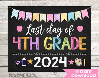 Last Day of 4th Grade Sign Last Day of School Sign Printable Last Day ...