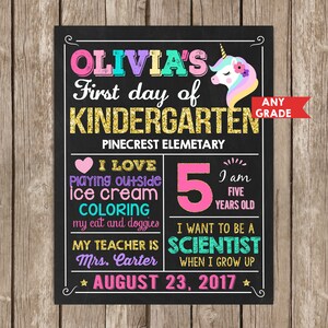 First Day of School Sign Unicorn Rainbow ANY GRADE Back to - Etsy
