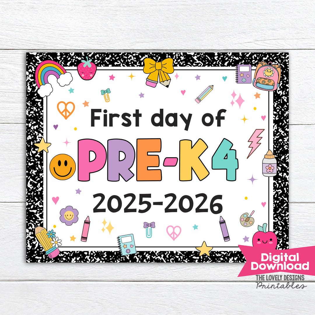 Girl First Day of Pre-k4 Sign First Day of Pre K4 Sign INSTANT DOWNLOAD ...
