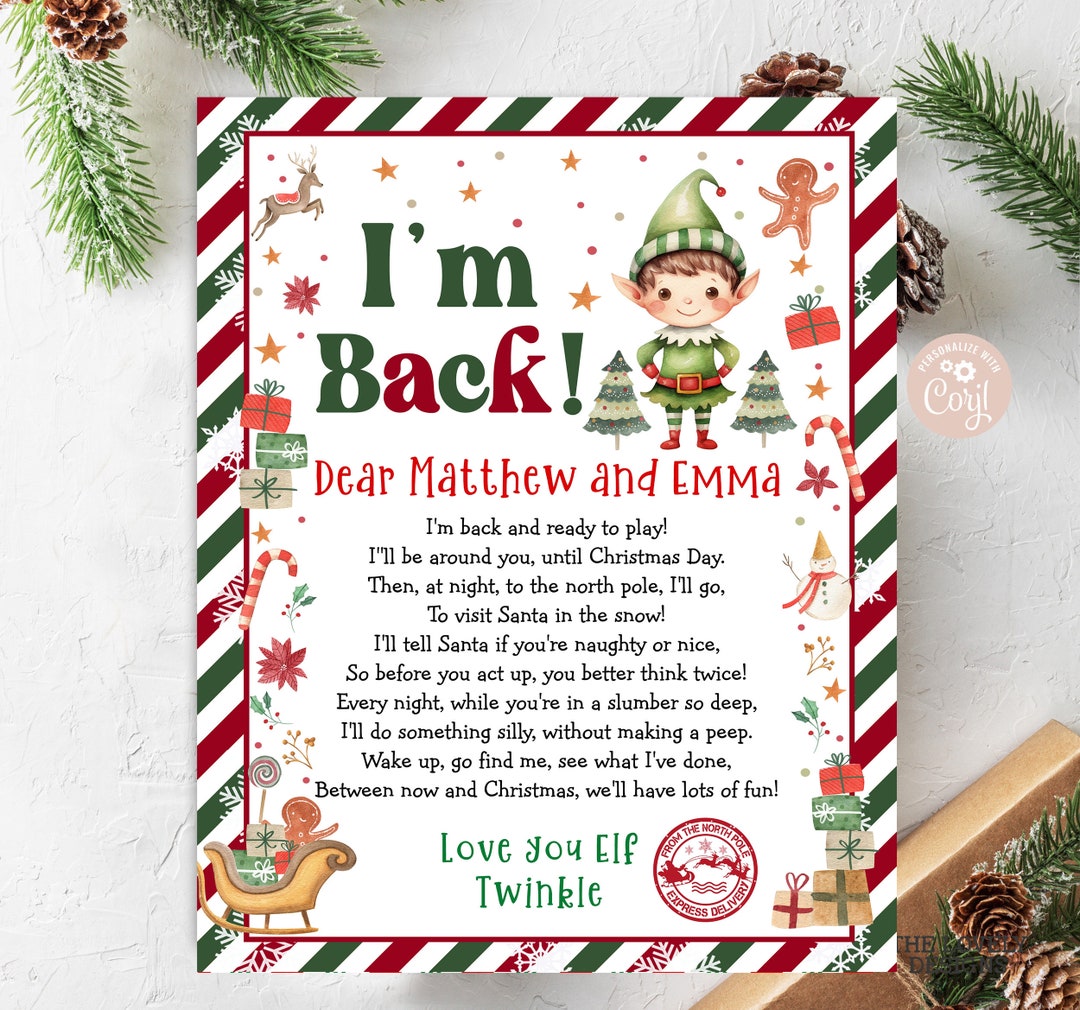 Editable I'm Back Letter Elf Boy Return Hello From Your Elf Arrival ...