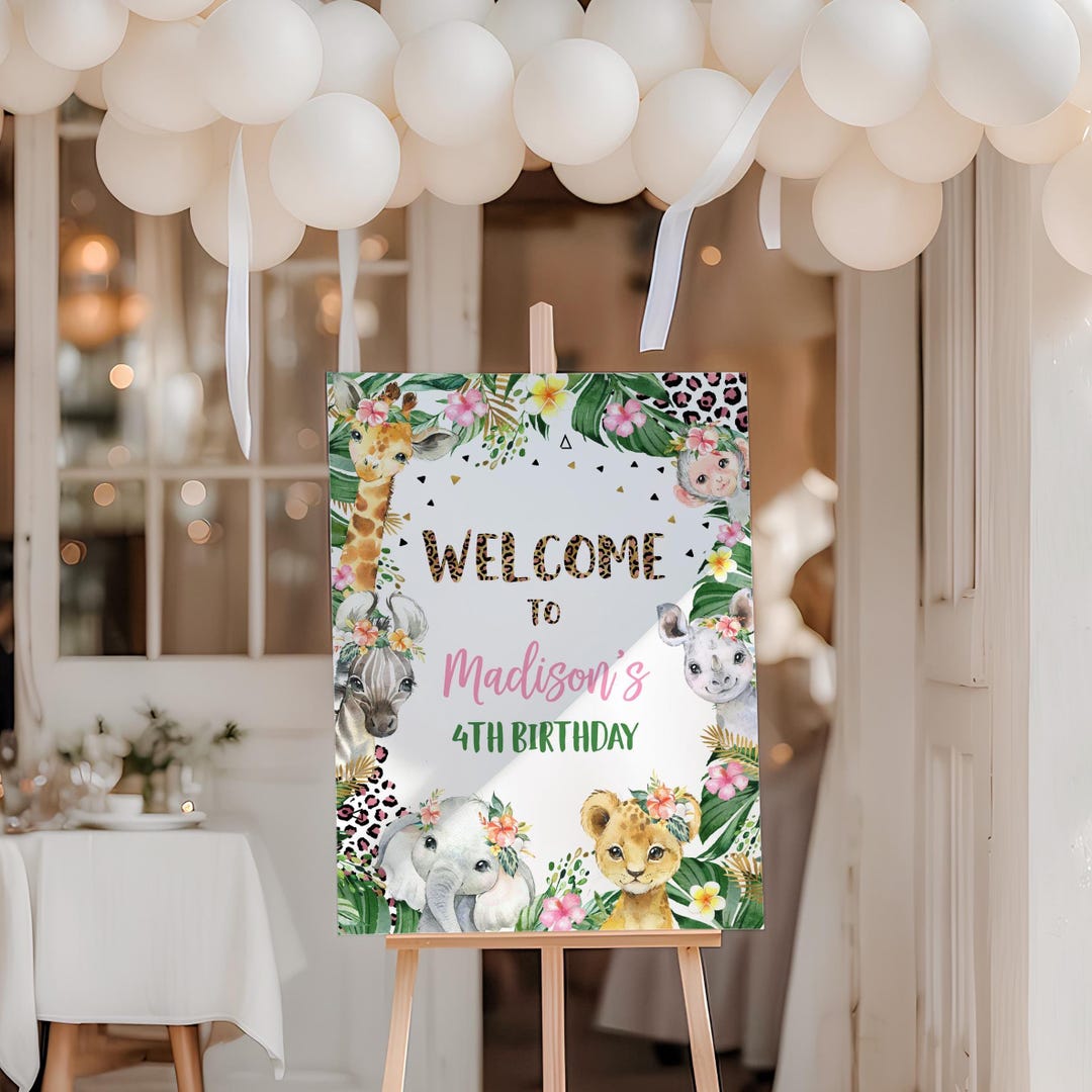 EDITABLE Leopard Print Welcome Sign Girl Leopard Birthday Party Sign ...