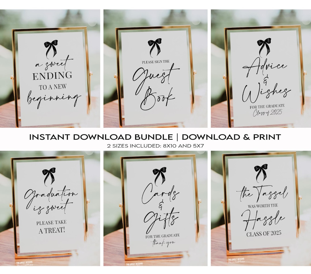 Black Bow Graduation Party Table Signs Bundle INSTANT DOWNLOAD ...