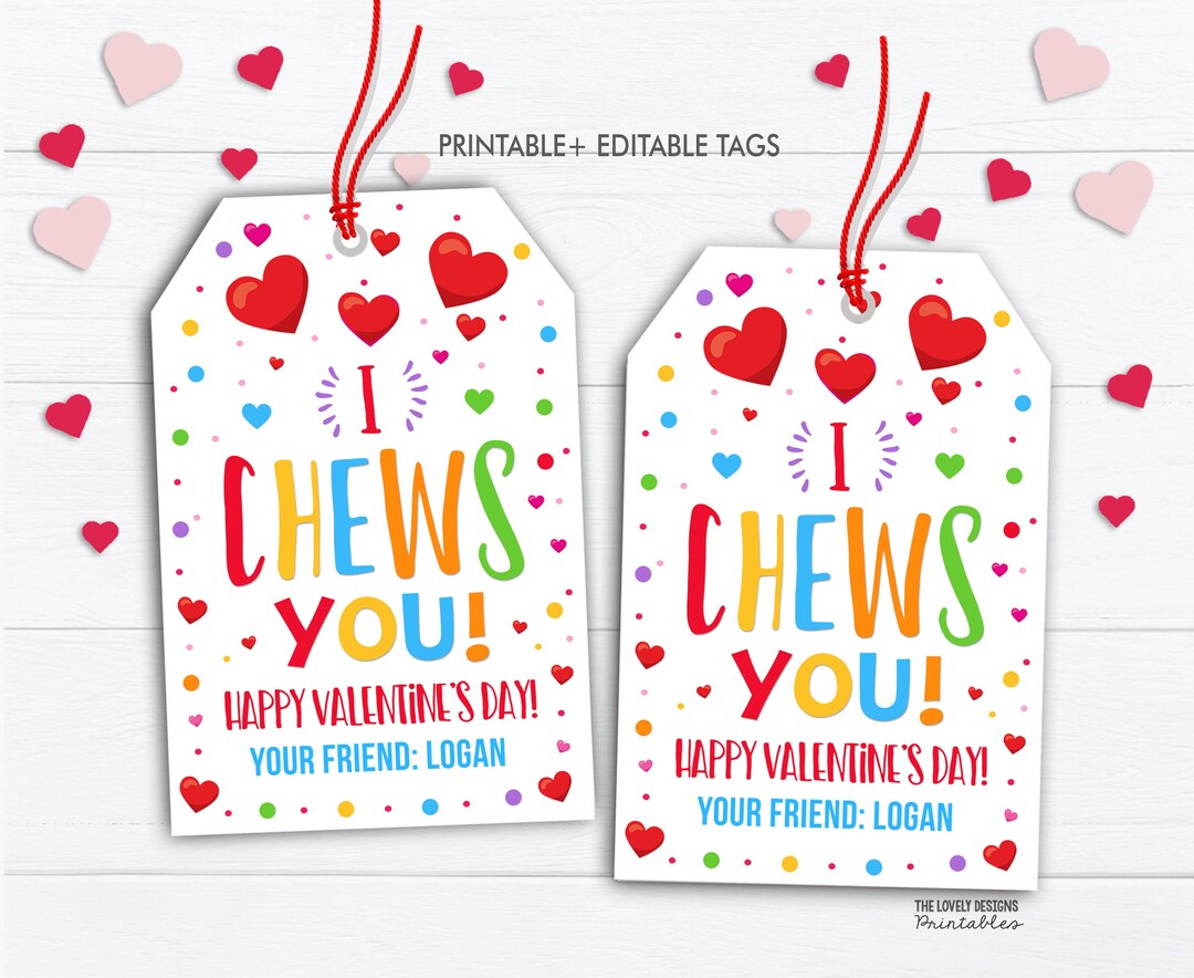 I Chews You Valentine's Day Tag Bubble Gum Valentine Preschool ...