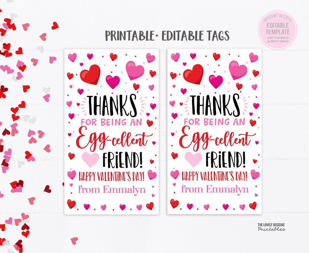 Editable Valentine's Day Printable Tag Surprise Egg Candy Chocolate ...