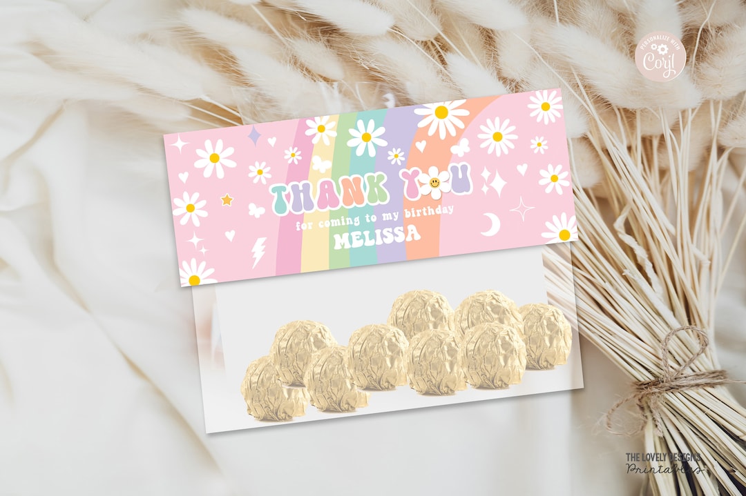 Editable Groovy Treat Bag Topper Groovy Birthday Label Rainbow Daisy ...