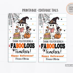 Faboolous Teacher Halloween Gift Tag Template, Printable Ghost Teacher ...
