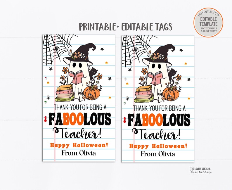 Faboolous Teacher Halloween Gift Tag Template, Printable Ghost Teacher ...