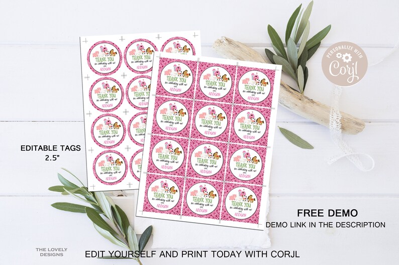Editable Farm Favor Round Tag Farm Girl Birthday Gift Tag Farm Barnyard ...
