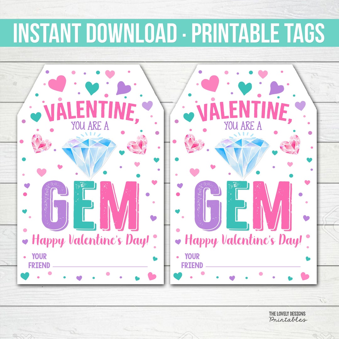 Gem Valentine Tag, You Are a Gem Valentine's Day Pop Tag Printable ...