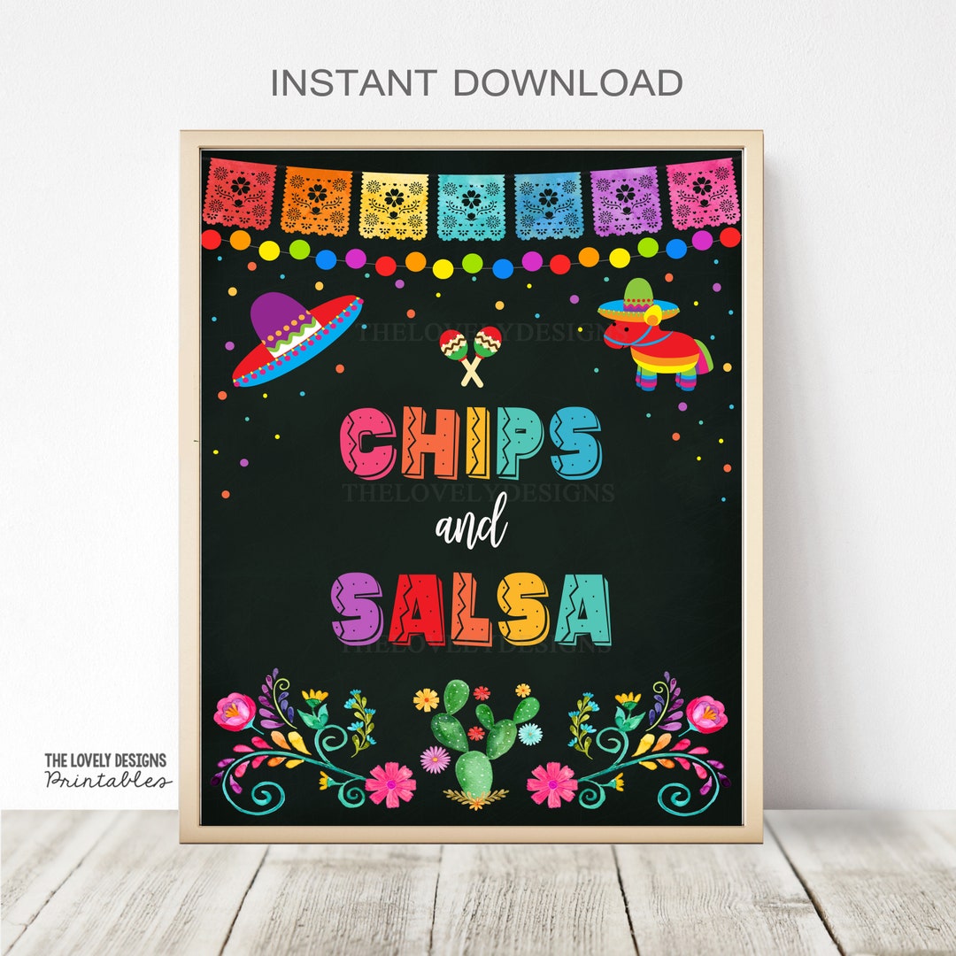 Fiesta Chips and Salsa Sign Piñata Fiesta Birthday Party Sign ...