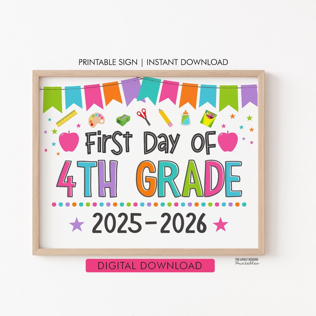 Girl First Day of 4th Grade Sign, First Day of Fourth Grade Sign ...