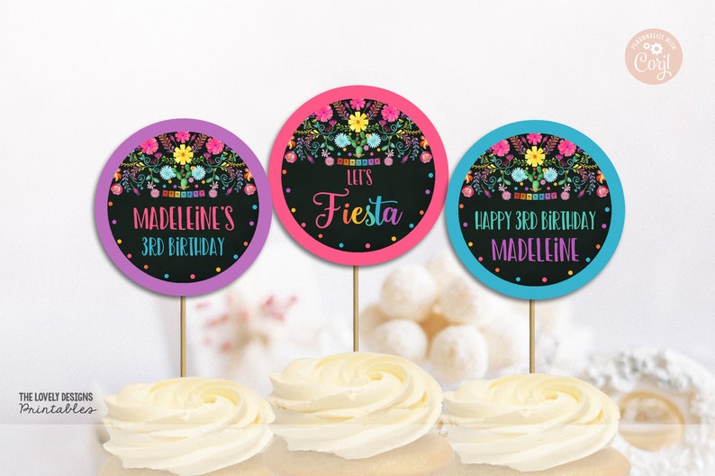 Editable Fiesta Cupcake Toppers Fiesta Birthday Party Circles ...