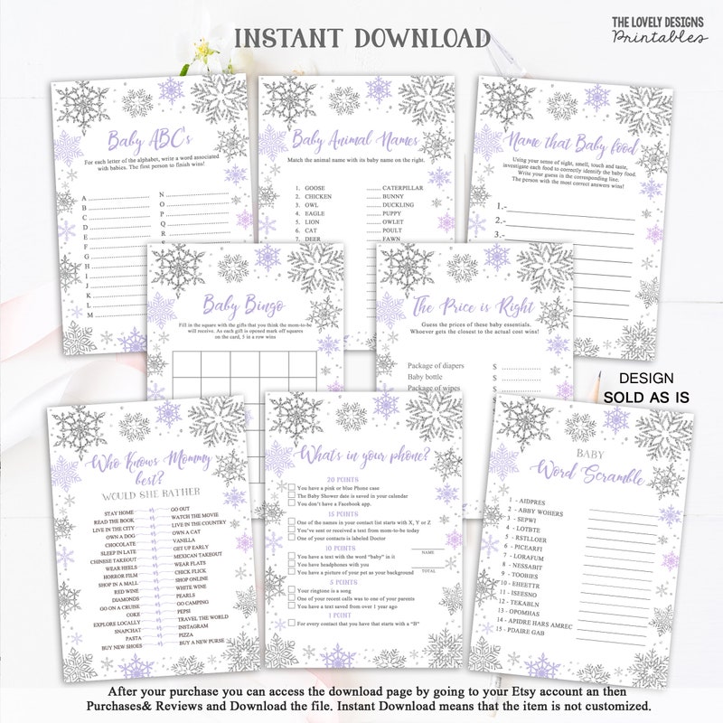 Purple Snowflake Baby Games - Etsy UK
