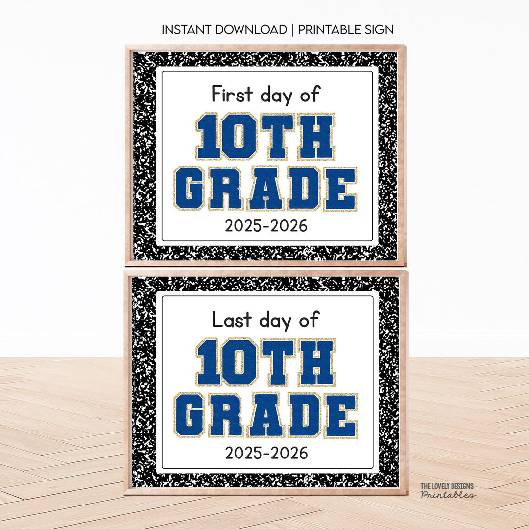 First Day and Last Day of 10th Grade Chalkboard Sign Set First Day of ...