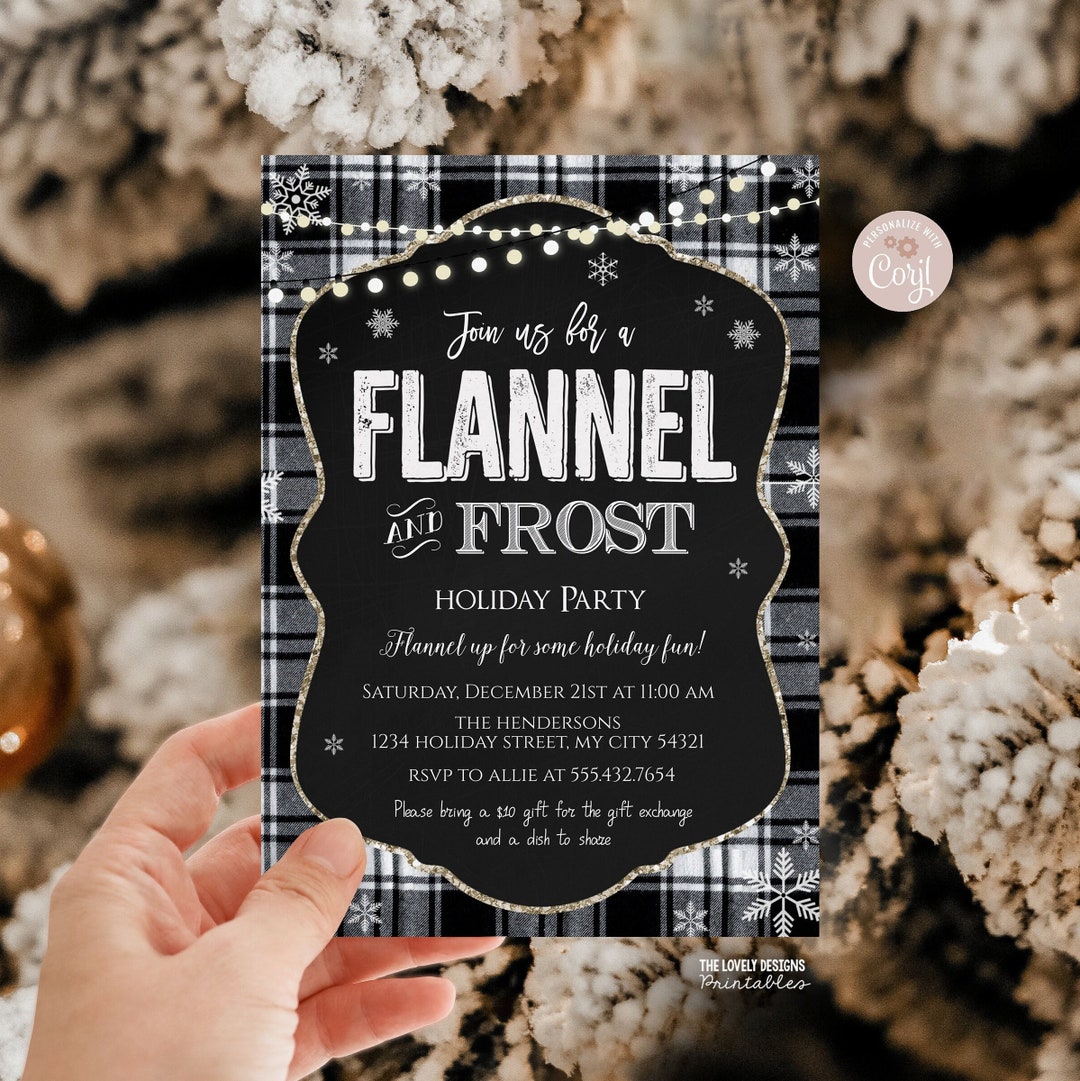 Editable Flannel and Frost Party Invitation Black and White Buffalo ...