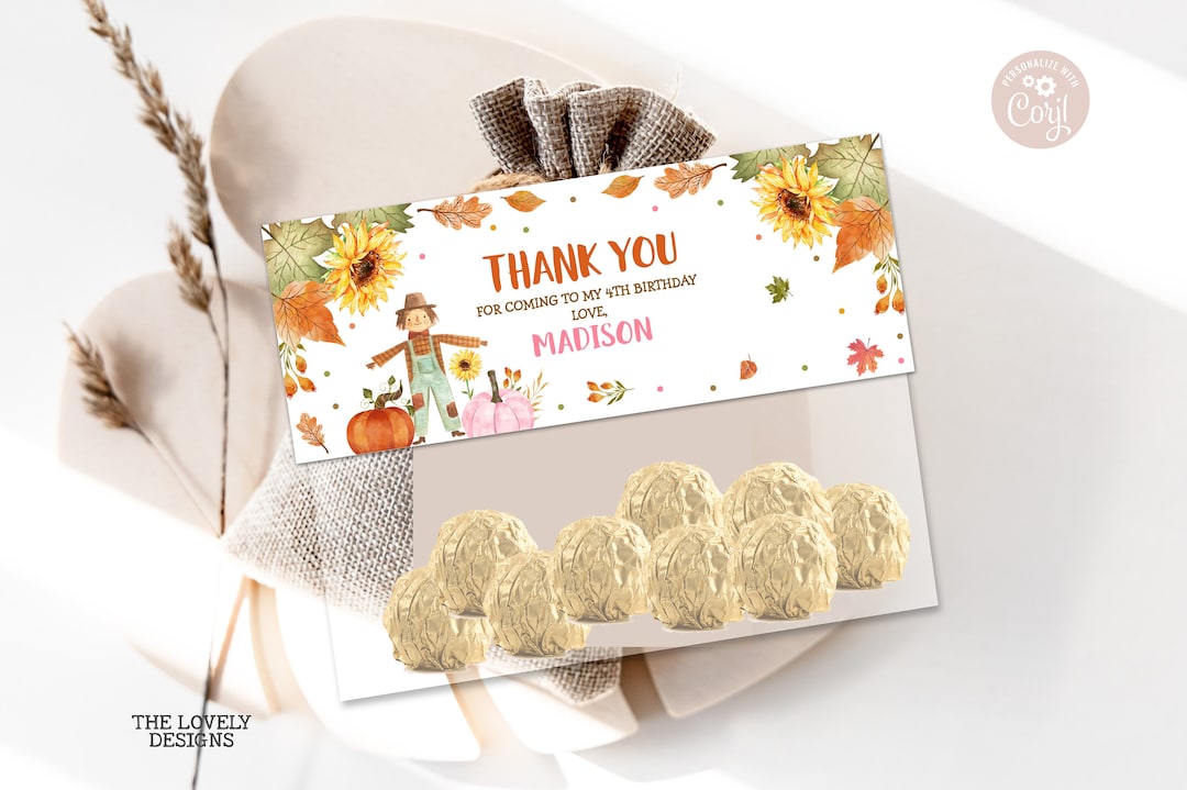 EDITABLE Pumpkin Treat Bag Topper Pumpkin Girl Birthday Scarecrow Pink ...