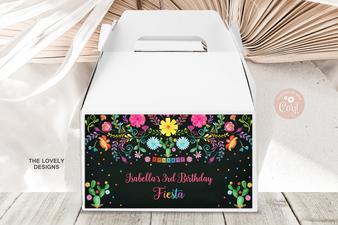 Editable Fiesta Gable Box Label Fiesta Birthday Treat Box Chalkboard ...
