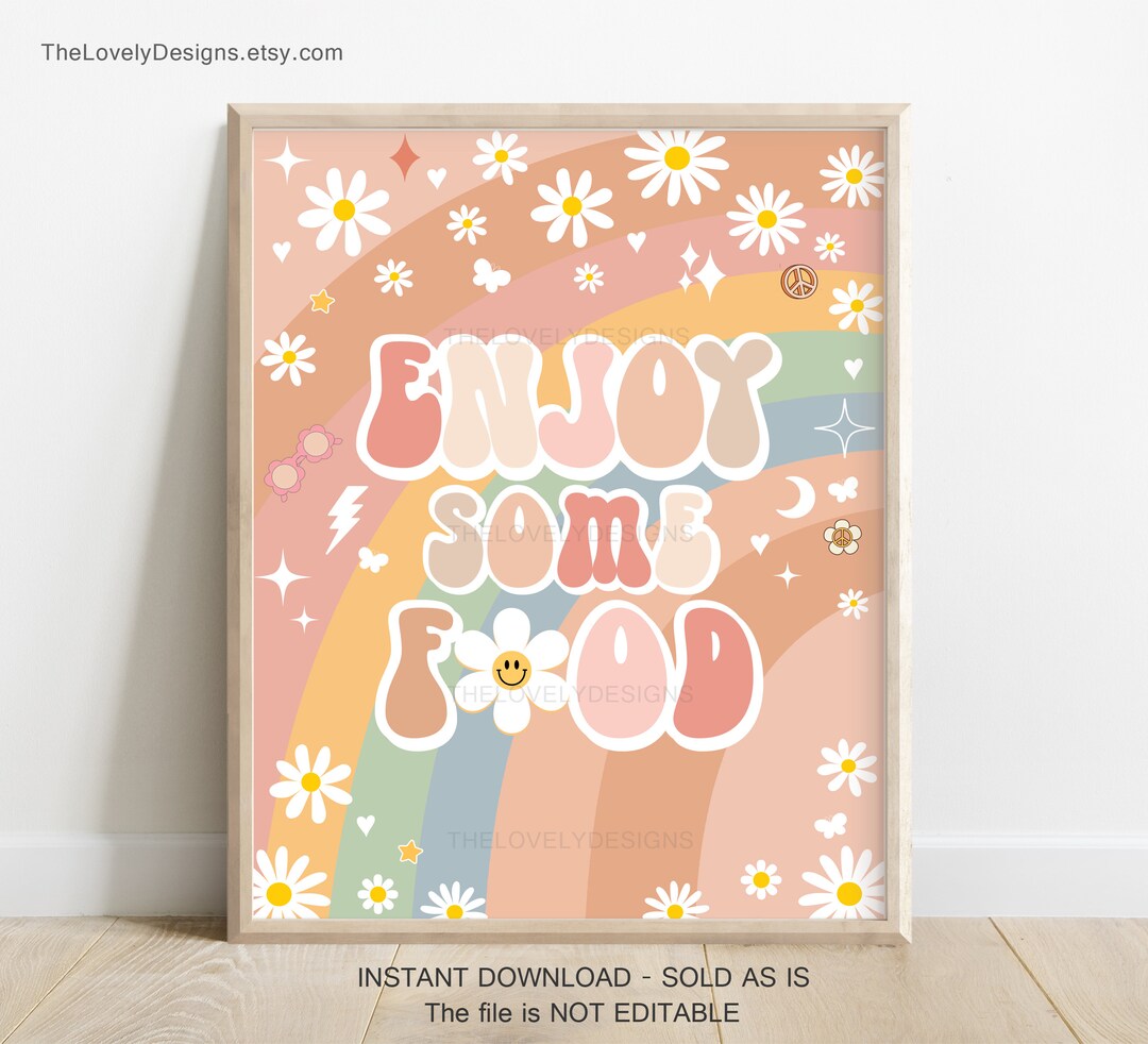 Groovy Enjoy Some Food Sign Groovy Birthday Party Decor 70' Rainbow ...