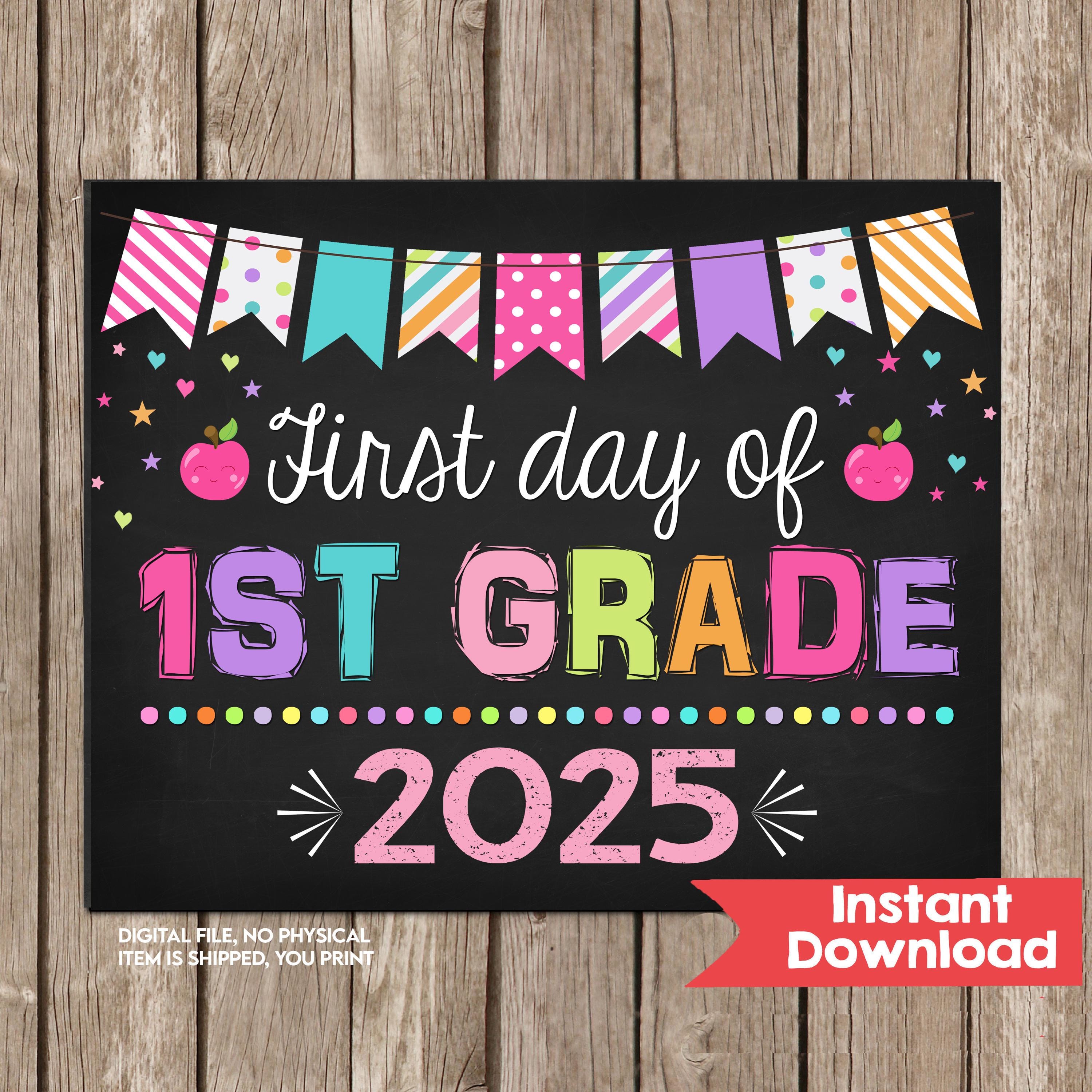 Girl First Day of 1st Grade Sign, First Day of First Grade Sign ...