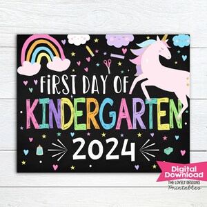 Unicorn First Day of Kindergarten Grade Sign Girl Modern Unicorn First ...