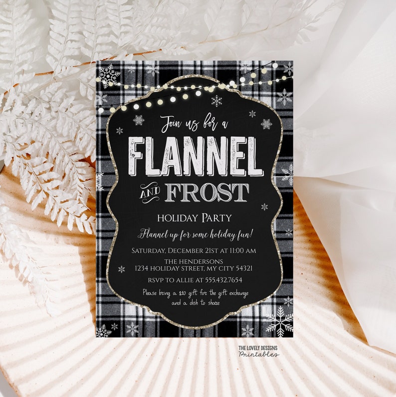 Editable Flannel and Frost Party Invitation Black and White - Etsy