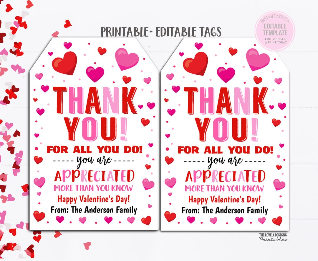Valentines Tag Thank You for All You Do Valentine's Day Gift Tags ...