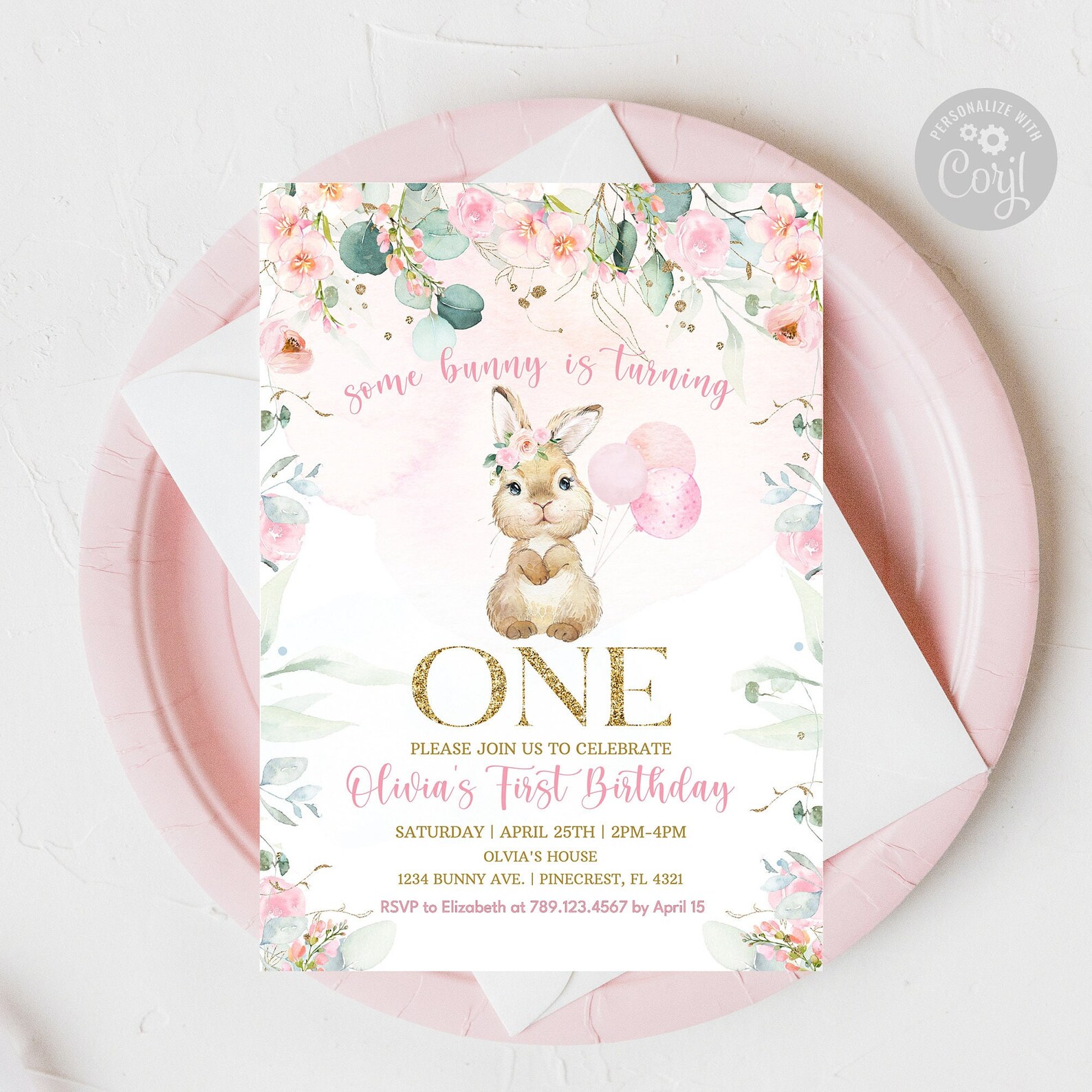 Bunny Birthday Invitation Some Bunny is Turning One Birthday Invitation ...