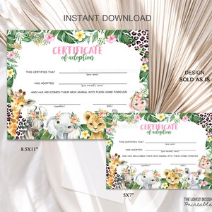 Adopt an Animal Adoption Certificate Leopard Print Party Sign Wild ...