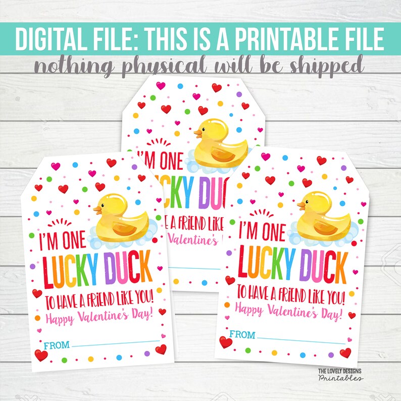 Rubber Duck Valentine's Day Gift Tags Valentine Lucky Duck - Etsy