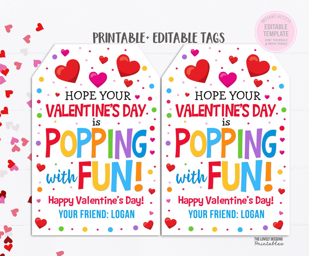 Popping With Fun Valentine Tag Valentine's Day Tag Pop Fidget Toy ...