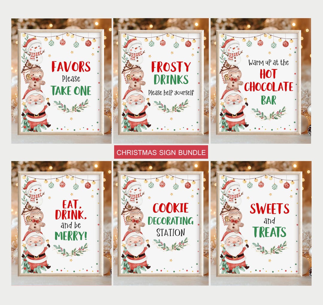 Christmas Party Sign Bundle Christmas Sign Set Santa Claus Table Sign ...