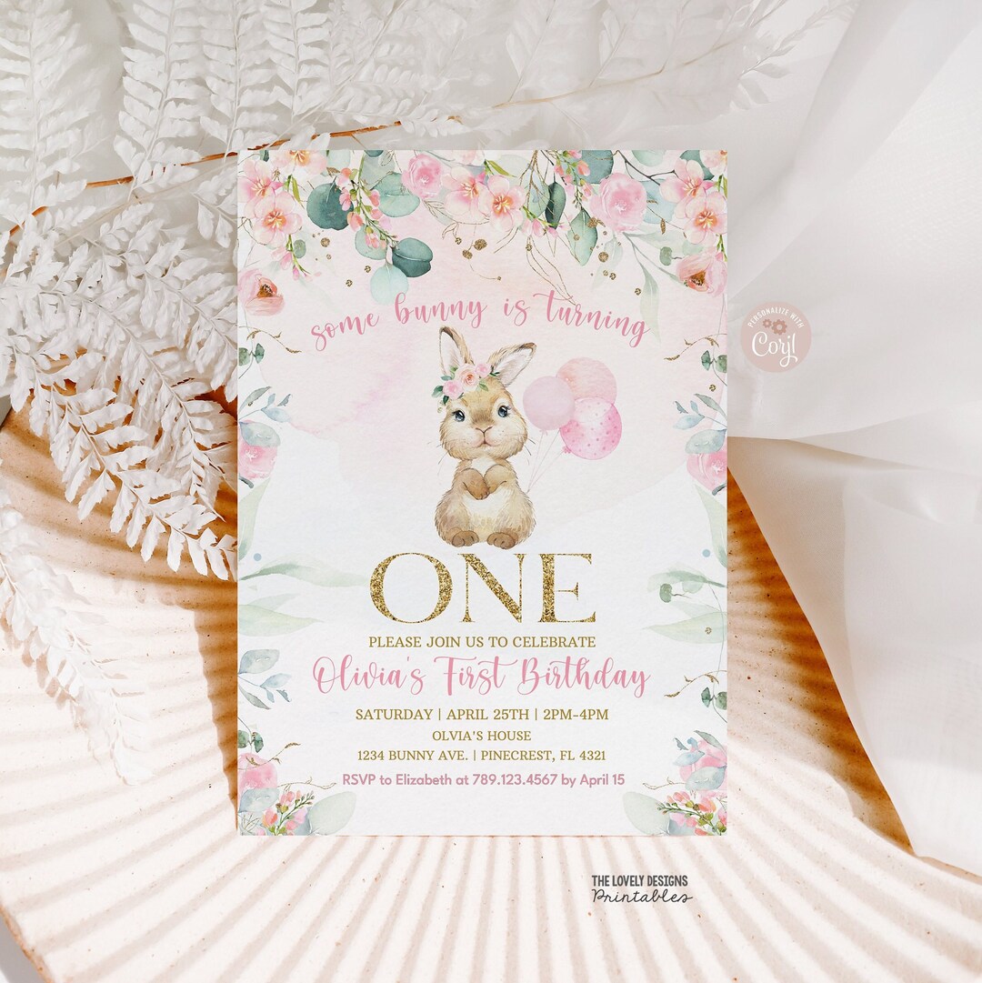 Bunny Birthday Invitation Some Bunny is Turning One Birthday Invitation ...