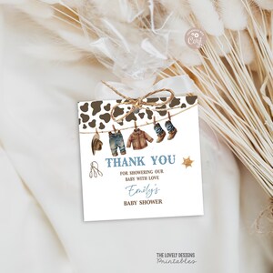 Cowboy Baby Shower Gift Tag Circle 2" Editable Country Western Wild Boy ...