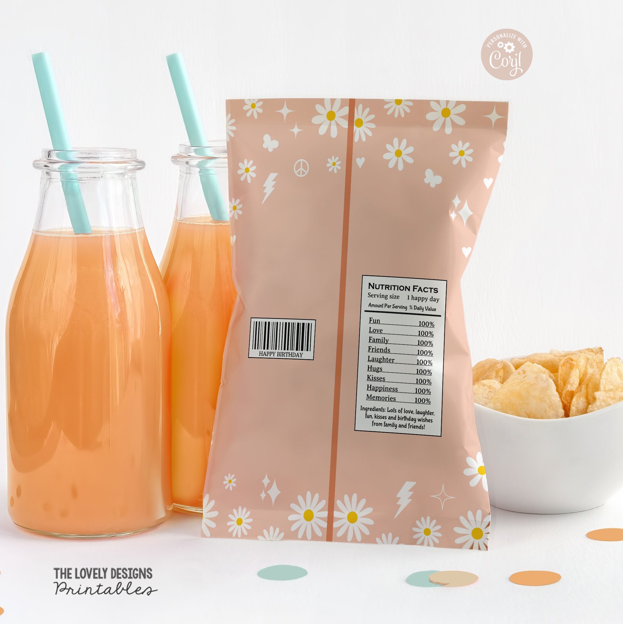 Young Wild and Three Chip Bag Wrapper Editable Groovy 3rd Birthday ...