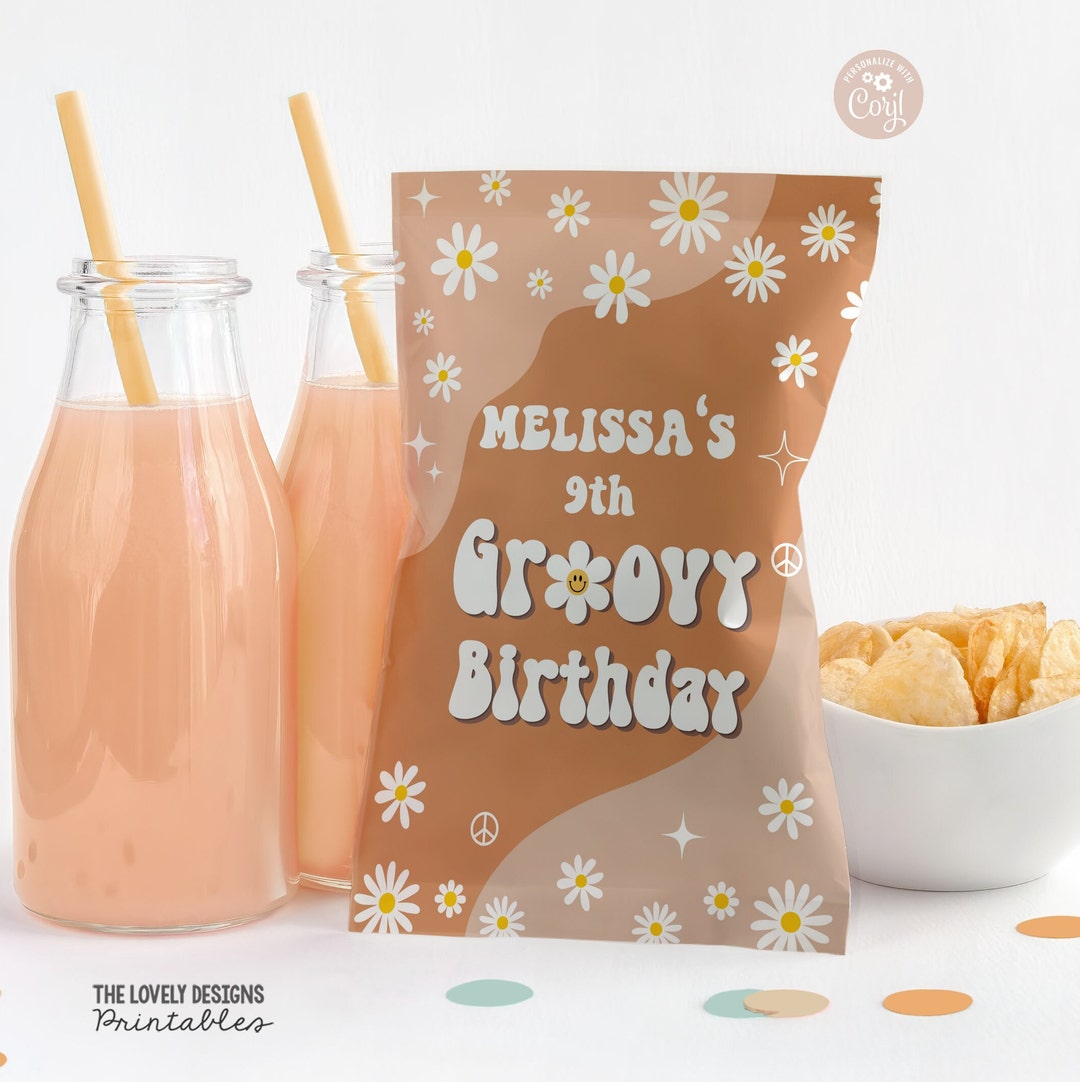 Groovy Chip Bag Wrapper Editable Groovy Birthday Floral Daisy Party ...
