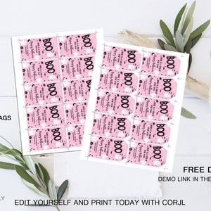EDITABLE Halloween Gift Tag Halloween Pink Ghost Birthday Boo Favor ...