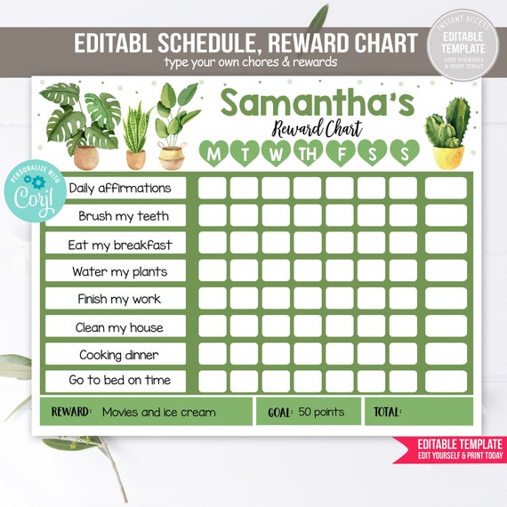 Editable House Plants Reward Chart Houseplants Reward Routine | Etsy Canada
