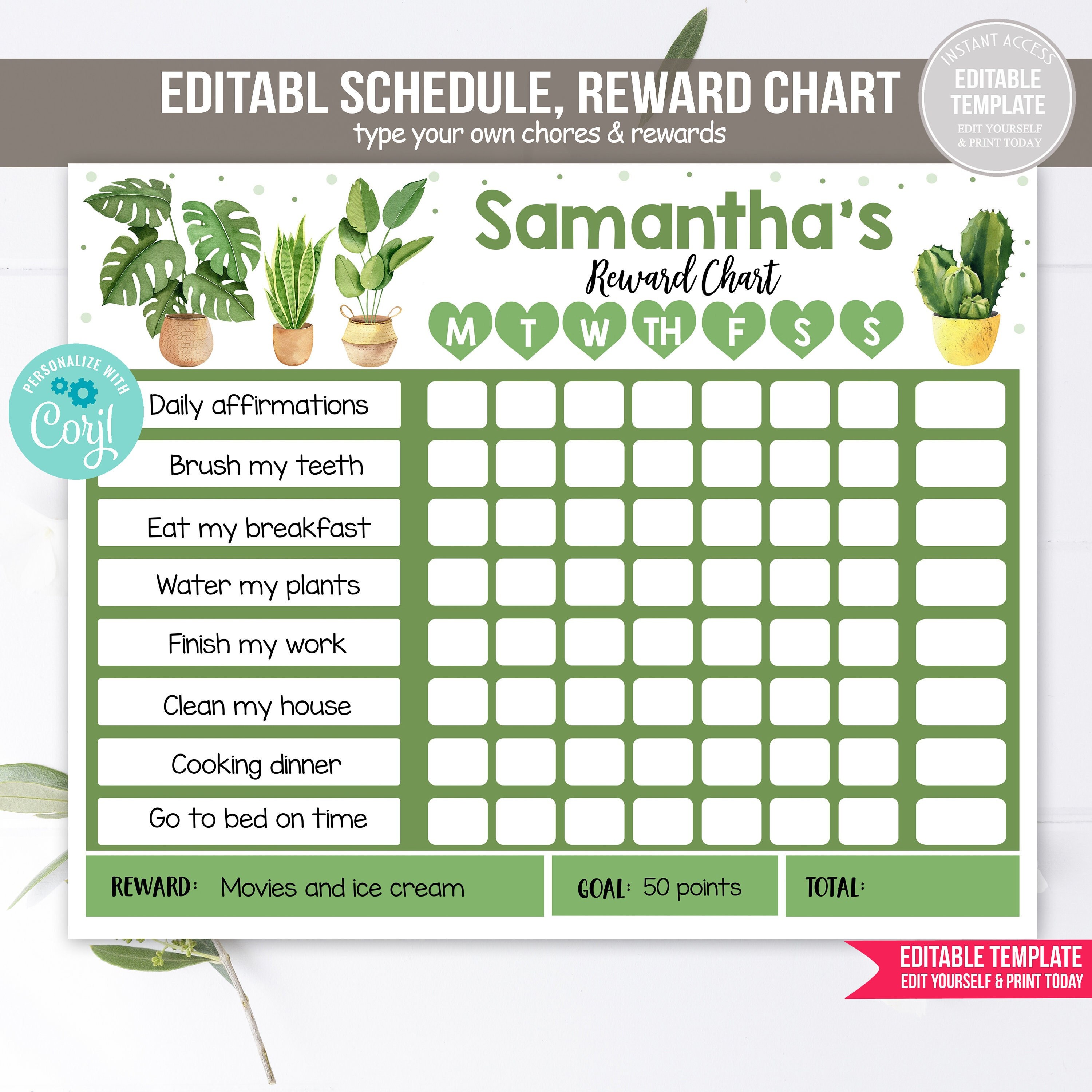 Editable House Plants Reward Chart Houseplants Reward Routine - Etsy ...