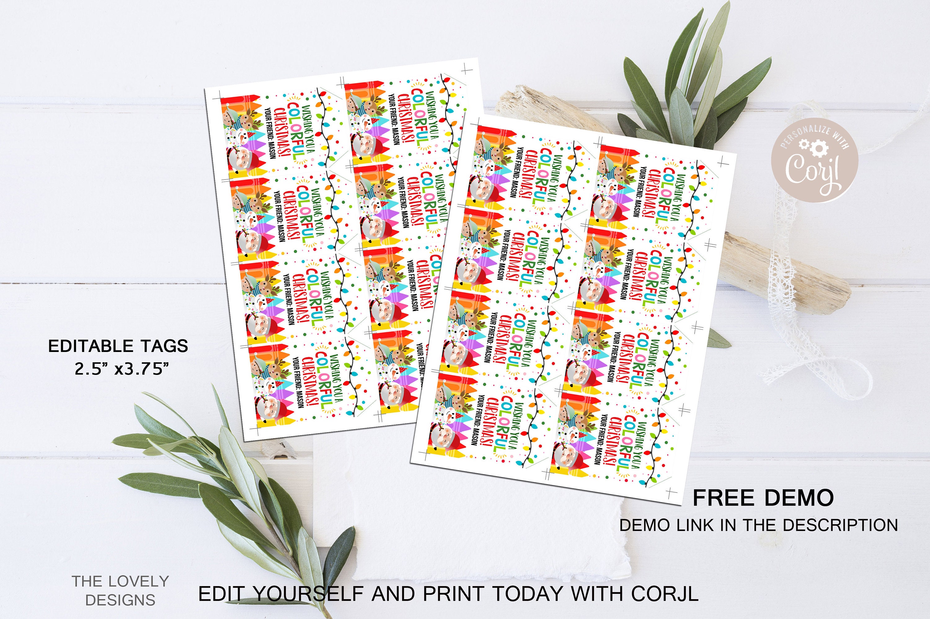 EDITABLE Wishing You a Colorful Christmas Gift Tag Crayon Gift Coloring ...
