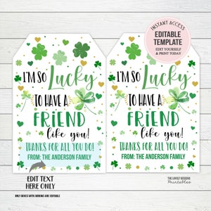 St. Patrick's Day Gift Tags Lucky to Have You as Friend Shamrock ...