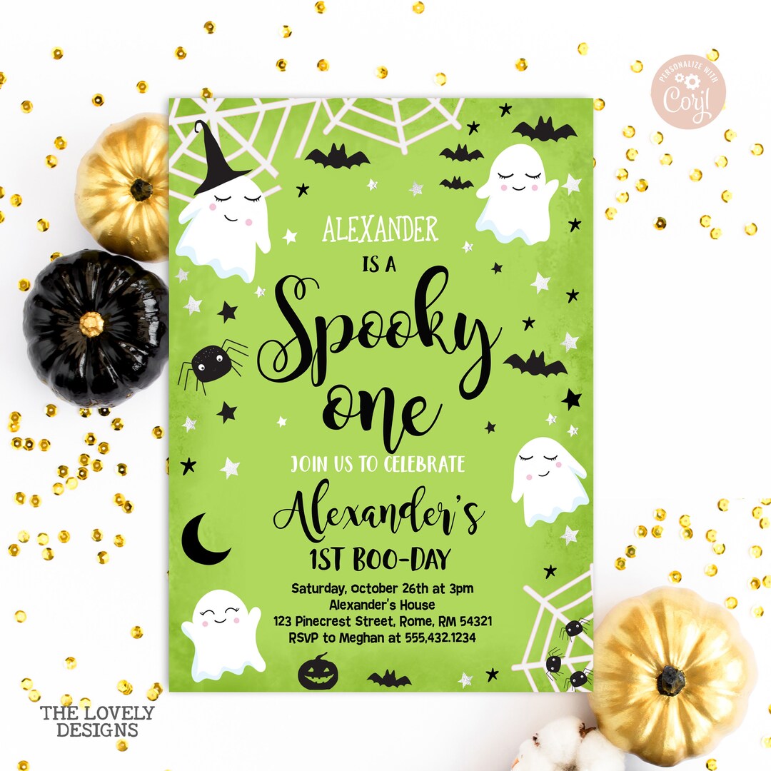 Spooky One Ghost Birthday Invitation: Editable Halloween Party Invite ...