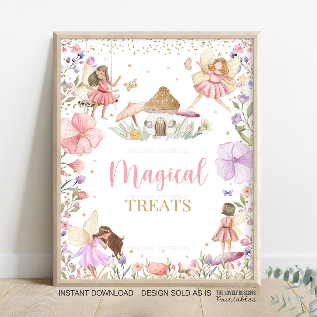 Fairy Magical Treats Sign Fairy Birthday Whimsical Wildflower Enchanted ...
