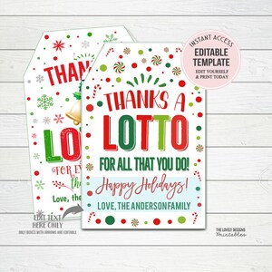 Christmas Lottery Gift Tag Printable Thanks a Lotto for All You Do Pto ...