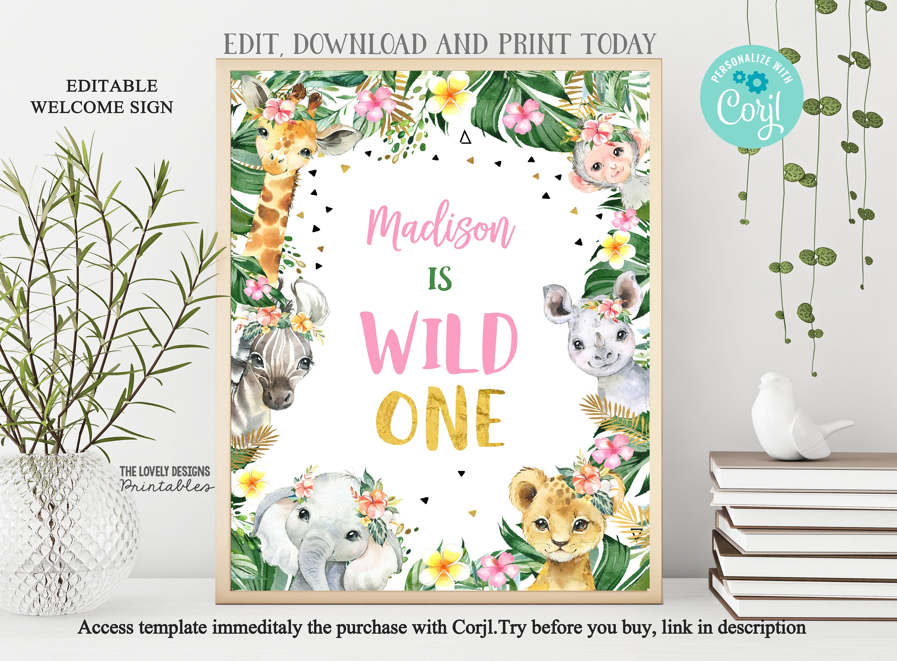 EDITABLE Wild One Birthday Sign Jungle 1st Birthday Jungle | Etsy