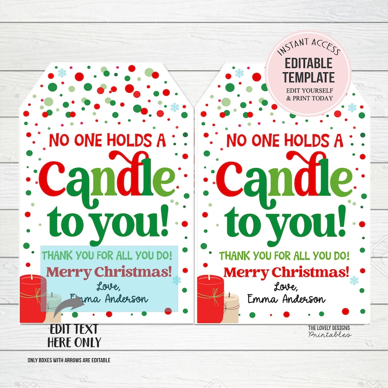 Christmas Candle Gift Tags, No One Holds a Candle to You Tag, Holiday ...